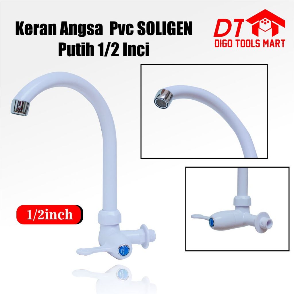 Jual Kran Angsa PVC Putih Drat 1/2 Inch Keran Air Dapur PVC Soligen ...