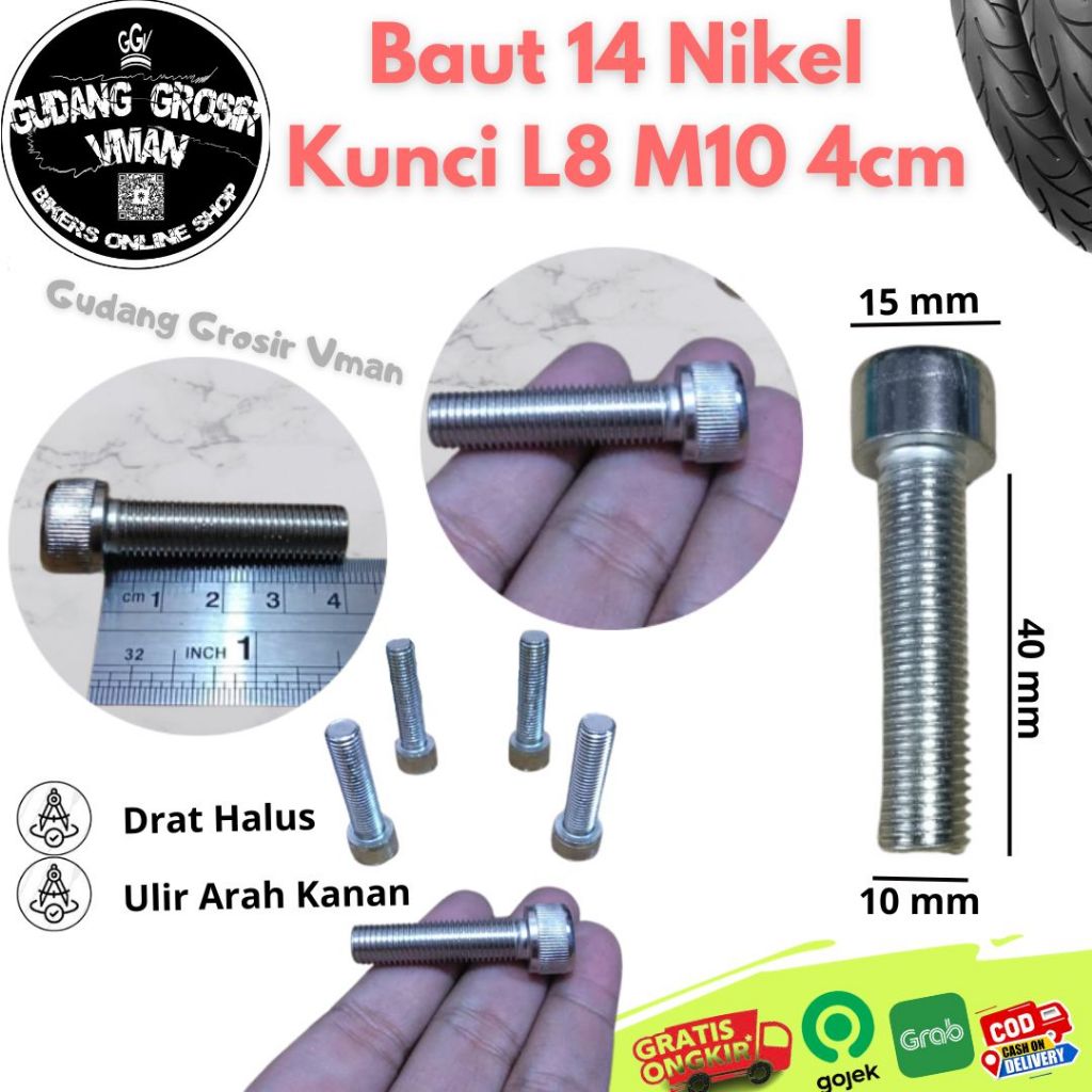 Jual Baut L Nikel Baut 14 Kunci L8 panjang 4cm | Shopee Indonesia