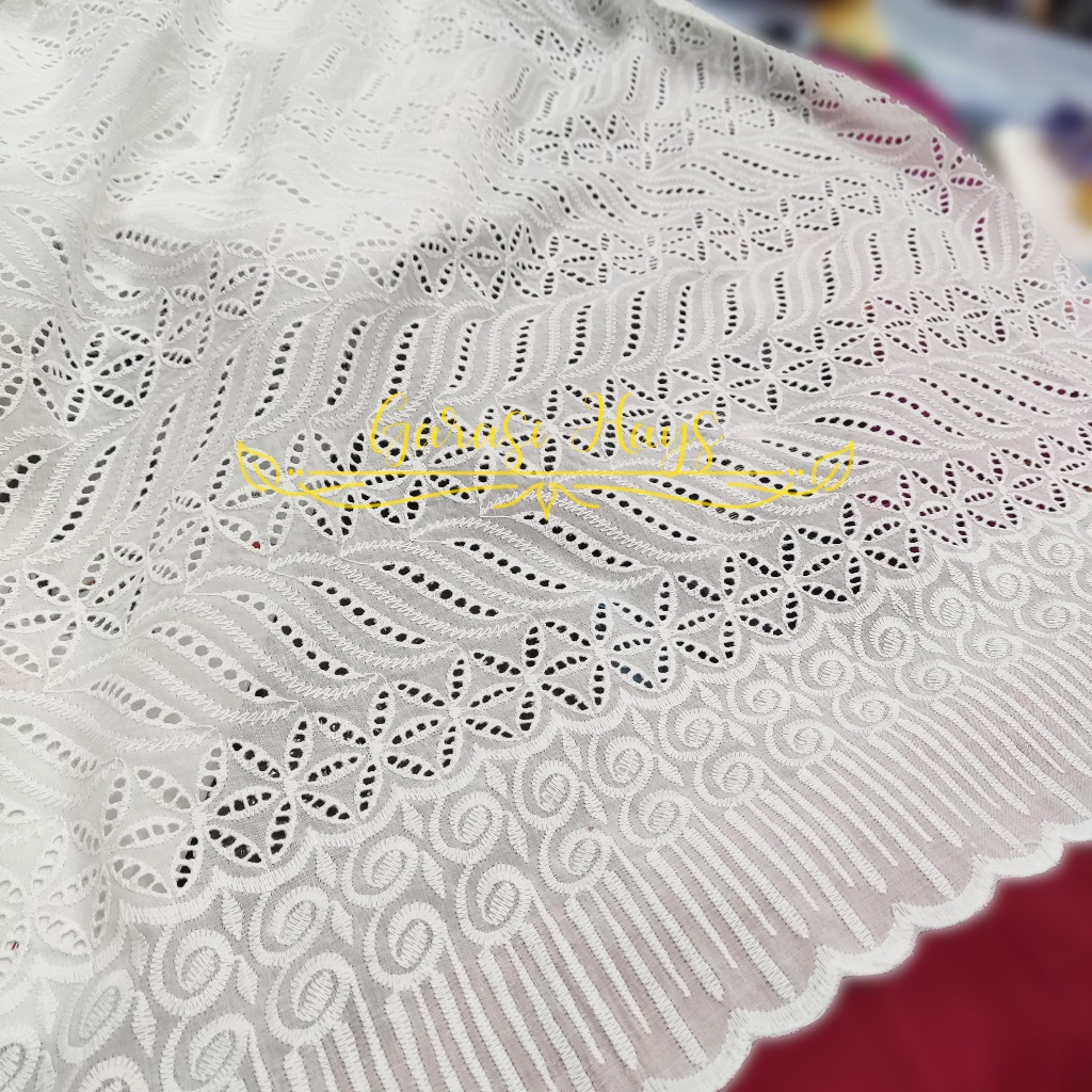 Jual NEW Kain Katun Bordir Putih Pinggiran Cotton Embroidery Swirl ...
