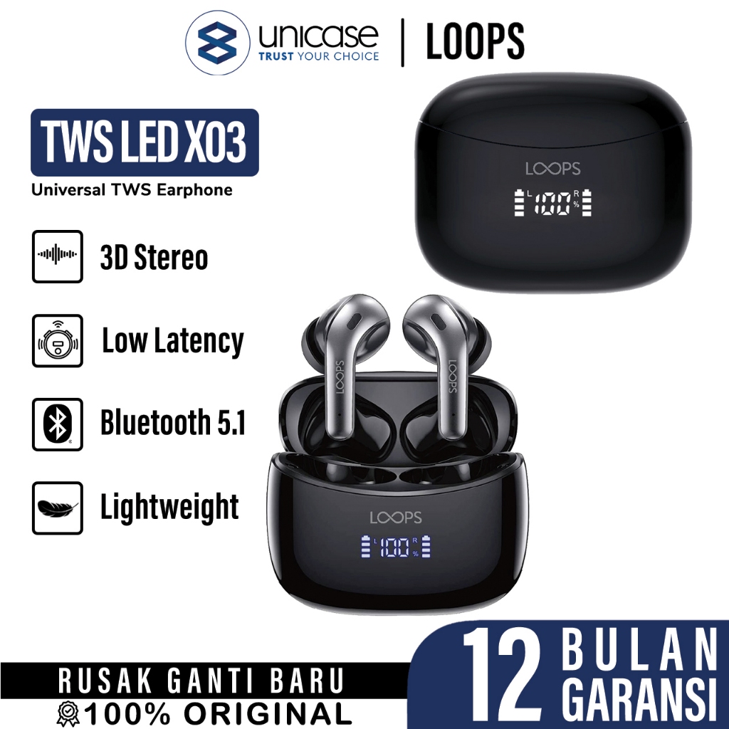 Jual Headset Bluetooth 5.1 TWS LOOPS LED X03 True Wireless Earphone ...