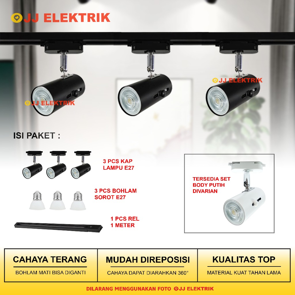 Jual Lampu Sorot Rel Set isi 3 Spotlight Track Light Rell LED Bohlam ...