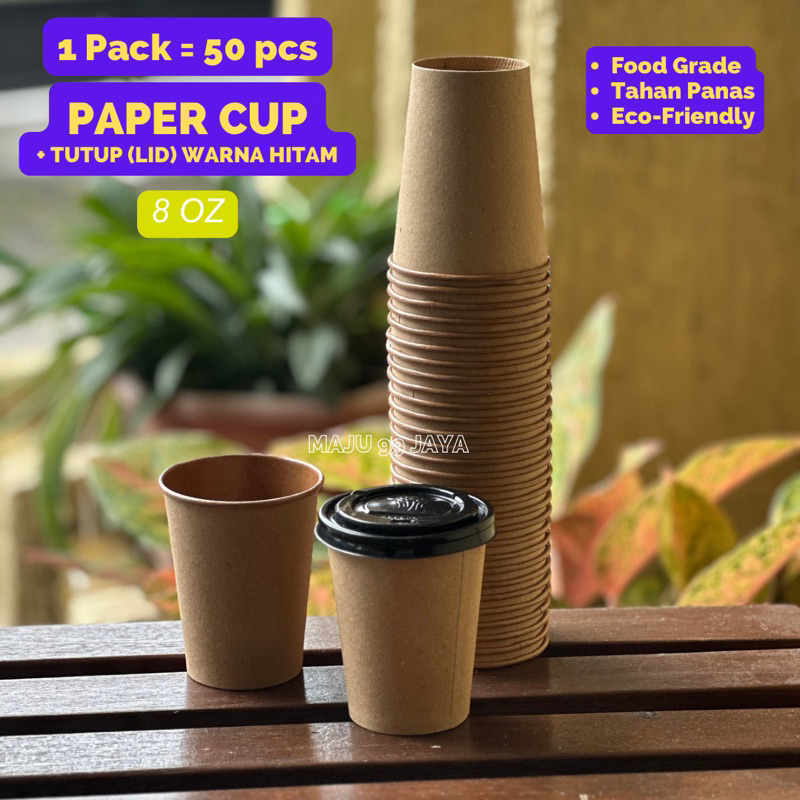 Jual (50 PCS) (Kraft) Hot Paper Cup 8 Oz / 240 ml Kraft Cokelat Laminasi | Gelas Kertas Minuman ...