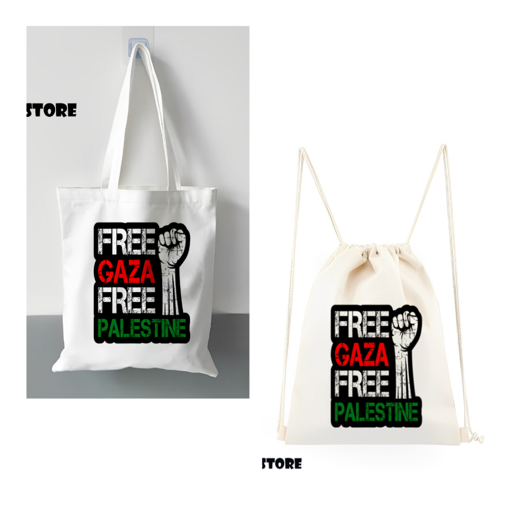 Jual TAS SERUT TOTE BAG KANVAS PUTIH PALESTINE / SAVE PALESTINE / TOTEBAG PALESTINA / TAS SERUT ...