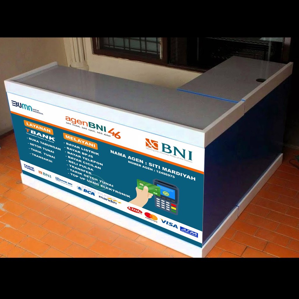 Jual STIKER VINYL MEJA KASIR AGEN BNI EXTRA BESAR ( CUSTOM NAMA KONTER ...