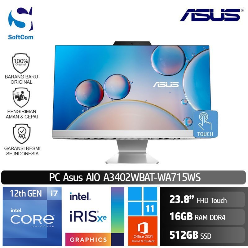 Jual PC Asus AIO A3402WBAT WA715WS i7 1225U/16GB/512GB SSD/23.8" Touch ...