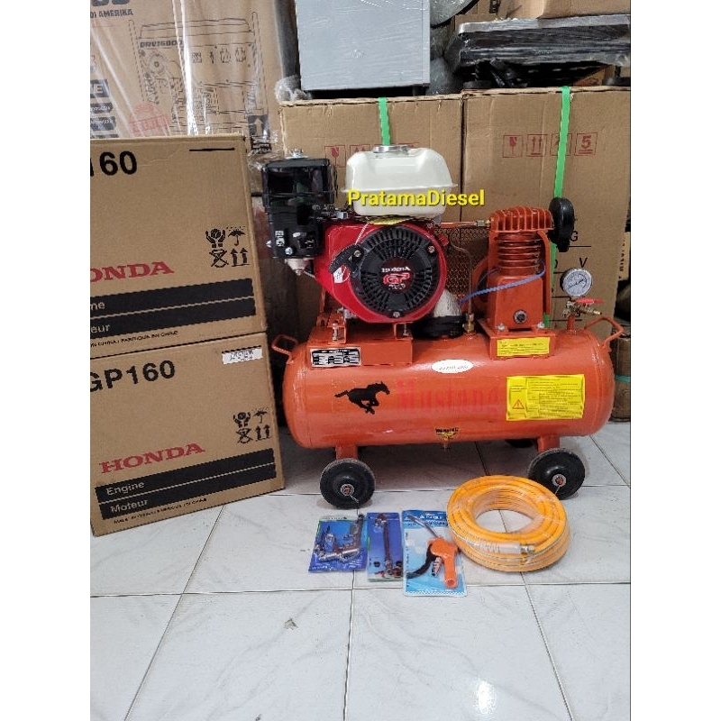 Jual Kompresor Angin 1/2HP MUSTANG+Mesin Penggerak HONDA GP160 Komplit Selang 10Meter+Pentil ...