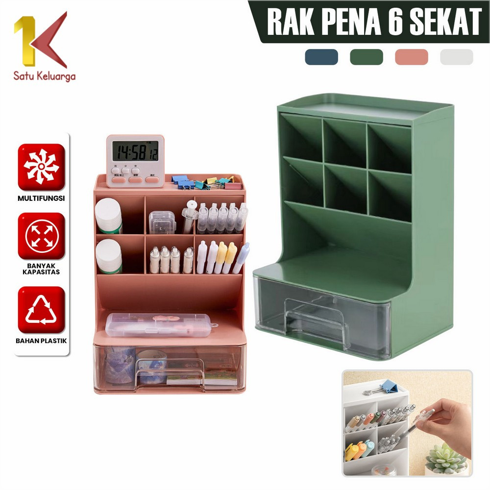 Jual Satu Keluarga Rak Pena 6 Sekat dengan Laci Transparan Serbaguna ...