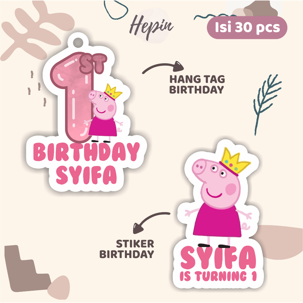 Jual (30pcs) diecut Hang tag & stiker ulang tahun tema PEPPA PIG /label ...