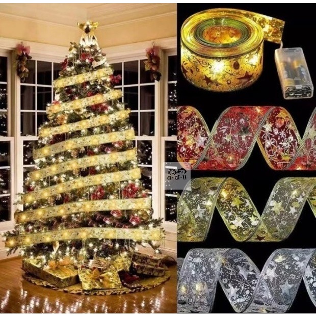 Jual Pita Kain Kawat Lilit LED Lampu Dekorasi Hiasan Pohon Natal Merry ...