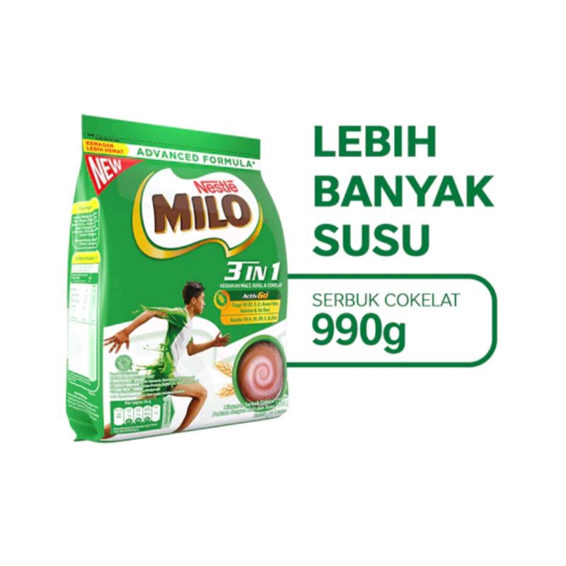 Jual Promo!!! MILO 3in1 ACTIV-GO Susu Coklat Pouch 990gr (Exp 2025 ...