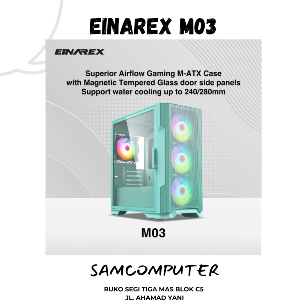Jual EINAREX M03 COLOR 1X120MM FAN ARGB - mATX Gaming Case - MINT ...