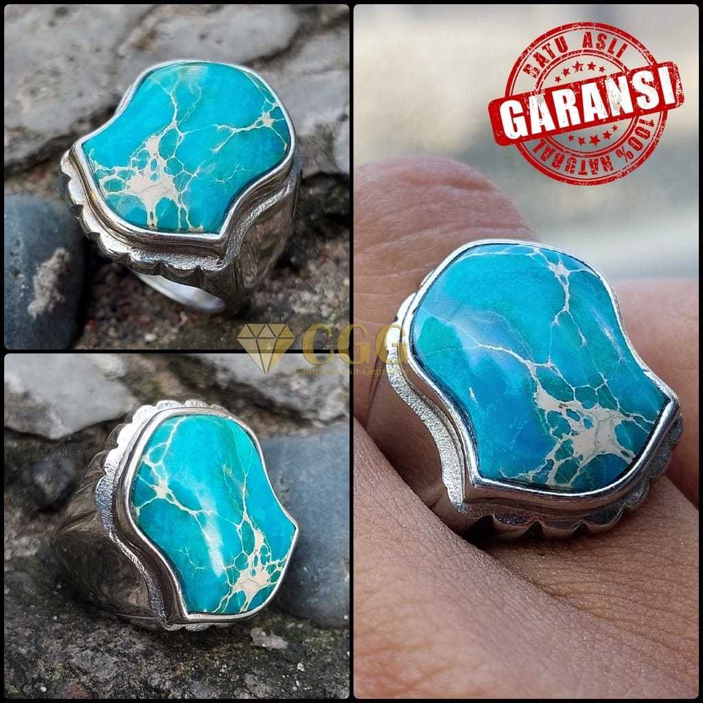 Jual Batu natural pirus biru motif terompah baru | Shopee Indonesia
