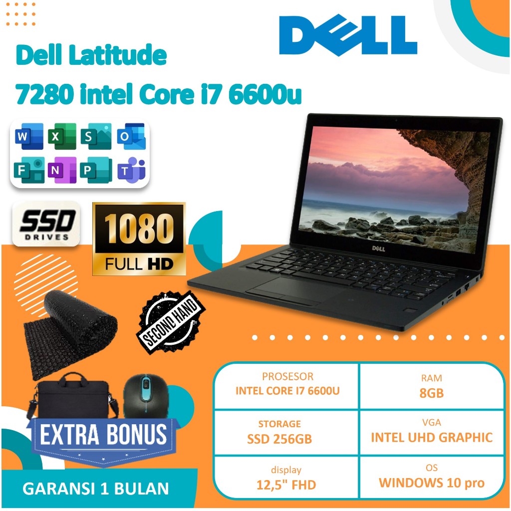 Jual DELL LATITUDE 7280 INTEL I7 6600U 8GB 256GB 12.5 RAM 8GB SSD 512GB ...