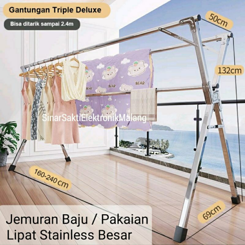 Jual Jemuran Baju Lipat Besar Stainless Tempat Jemuran Pakaian Handuk ...