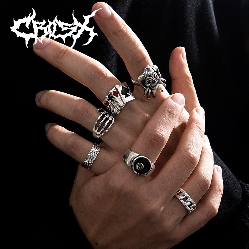 Jual BOEDOT RING SET / 6PCS CLOWN CASINO POKER 8 BALL HAND SKULL CINCIN ...