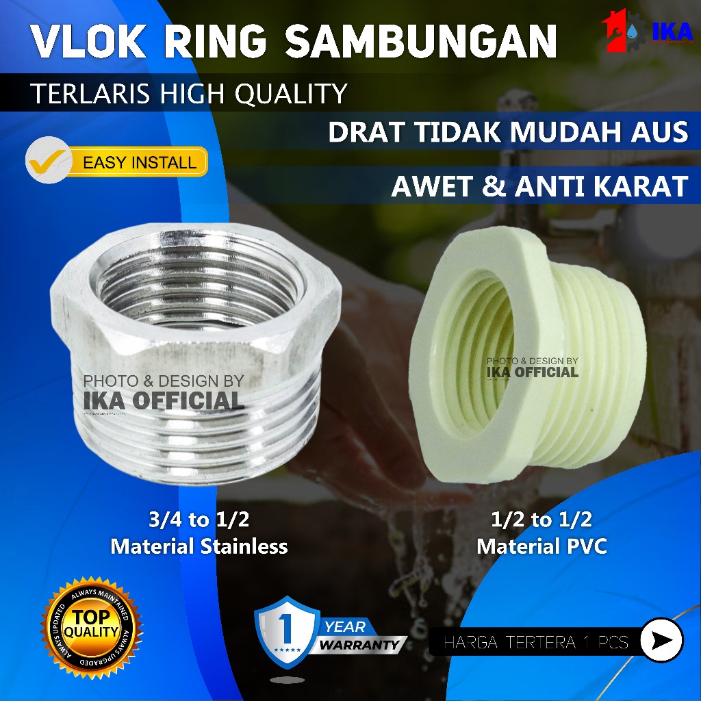Jual Nepel Sambungan Kran / Volk ring 3/4 ke 1/2 inch Stainless ...