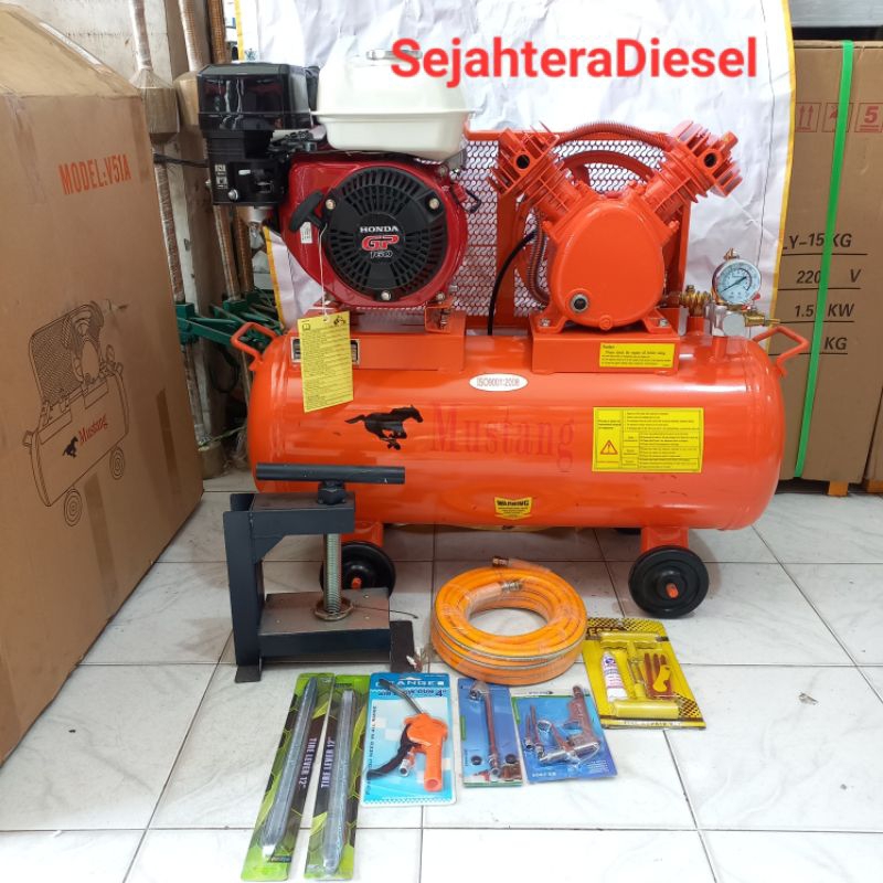 Jual Kompresor angin Mustang 1/2hp+Mesin Bensin HONDA GP160+Tambal Ban ...
