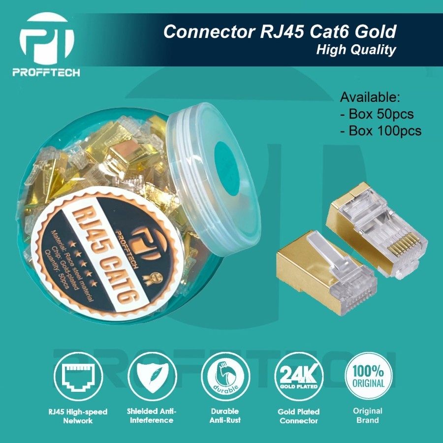Jual PROFFTECH - Konektor Rj 45 cat6 Besi Emas Isi 100 Pcs | Shopee ...