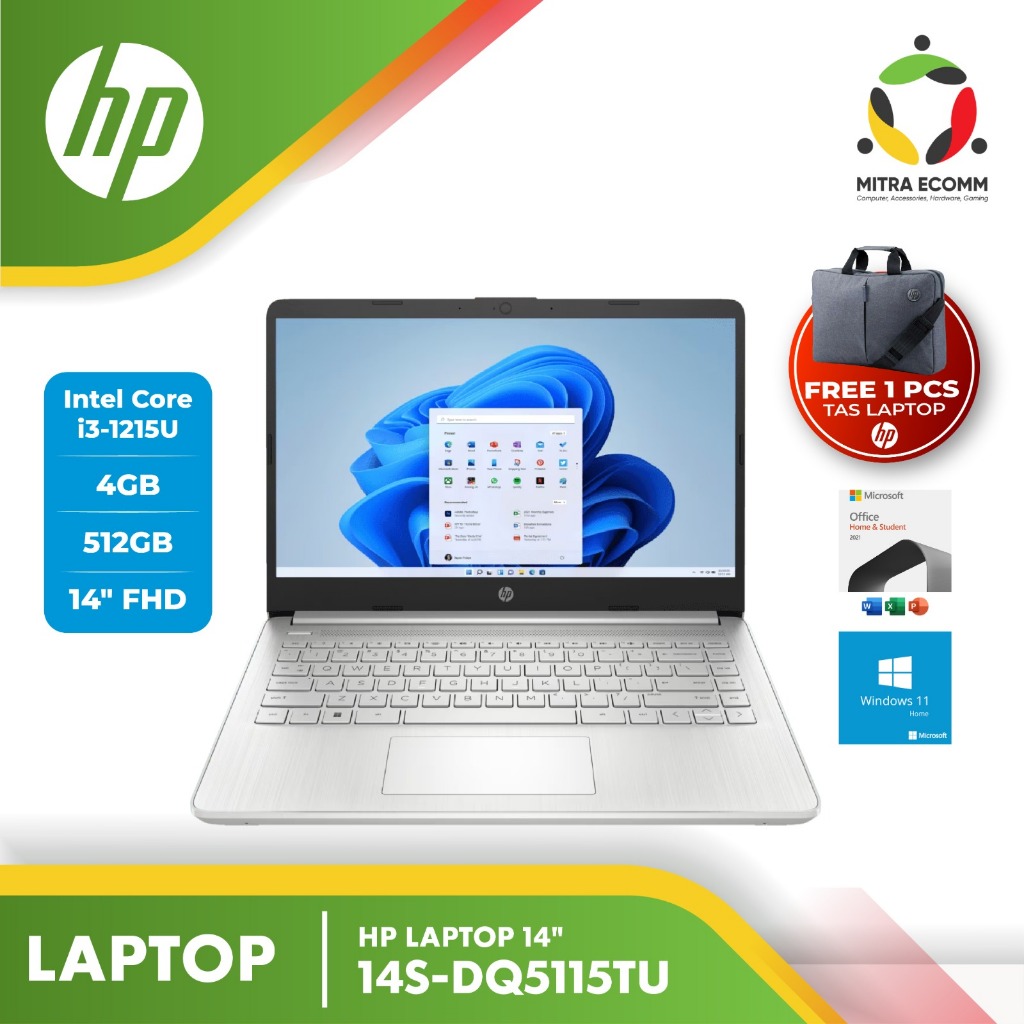 Jual Laptop HP 14S-DQ5115TU i3-1215U 512GB SSD 4GB Win 11 Home + OHS ...