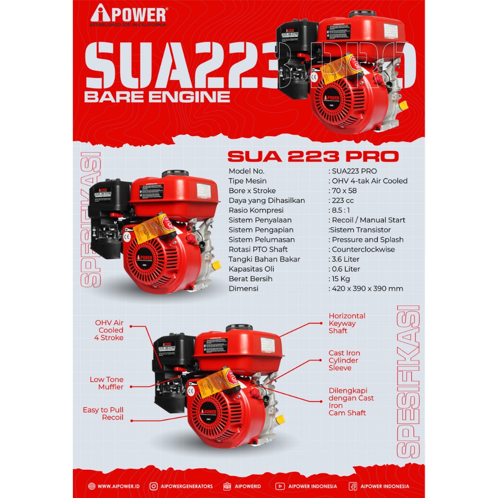 Jual AIPOWER BARE ENGINE DAN MESIN PENGGERAK SUA223 PRO | Shopee Indonesia