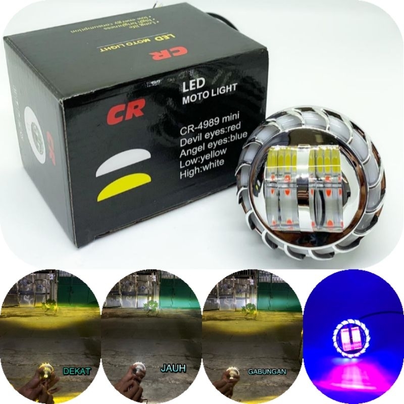 Jual lampu utama LED projie mini putih kuning / lampu biled 2 lensa ...