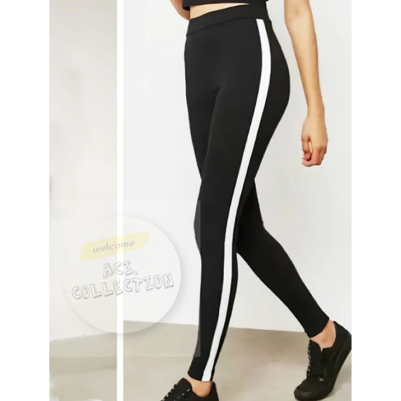 Jual Legging List Stripe 1 Putih Spandek PREMIUM / Legging List putih 1 ...