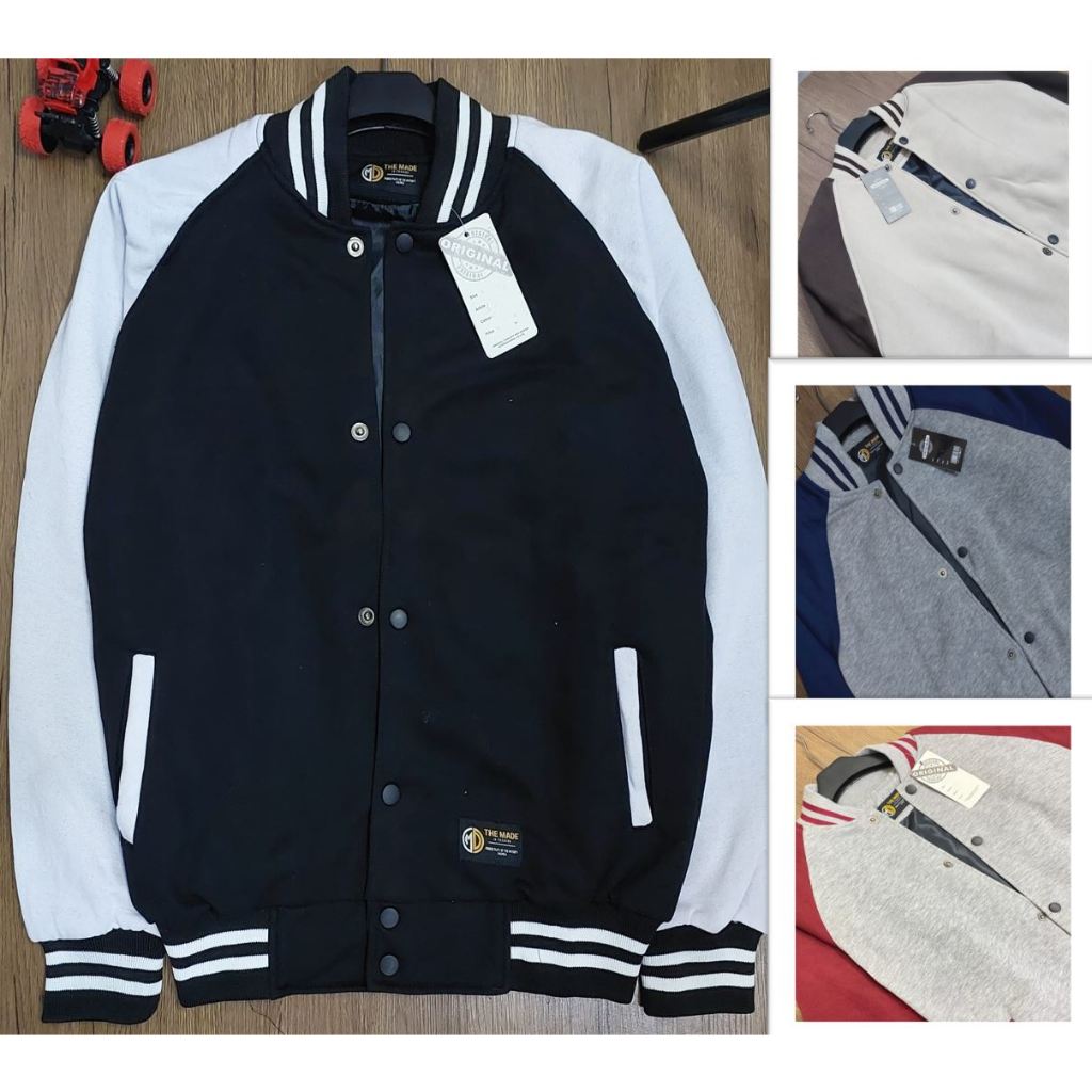 Jual Jaket Polos Varsity Baseball Full Tag Lapis dalam Warna hitam ...