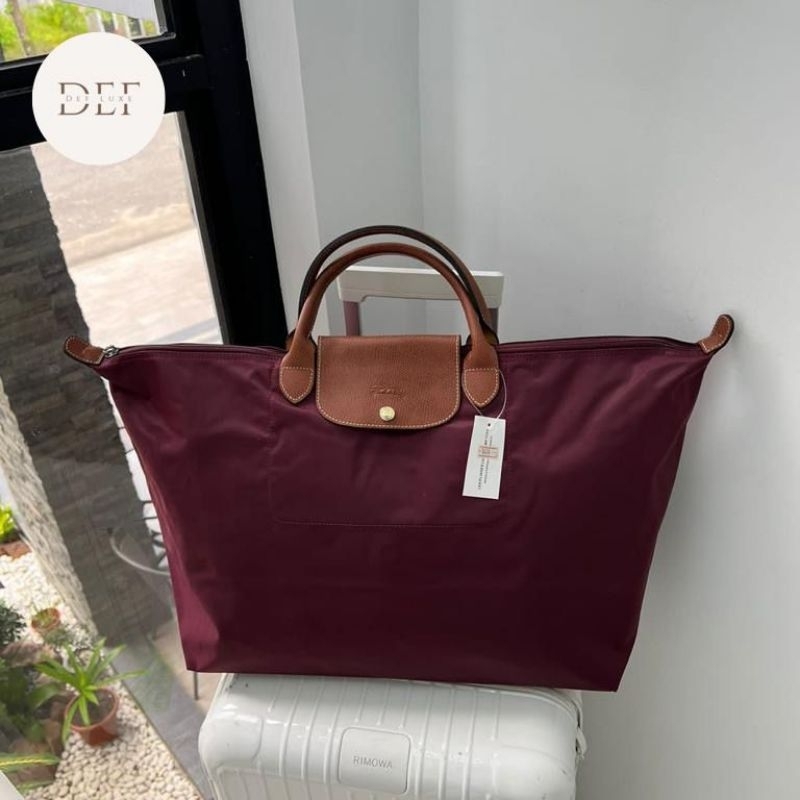 Jual LC LONCHAMP Le Pliage top handle tote bag in maroon | Shopee Indonesia