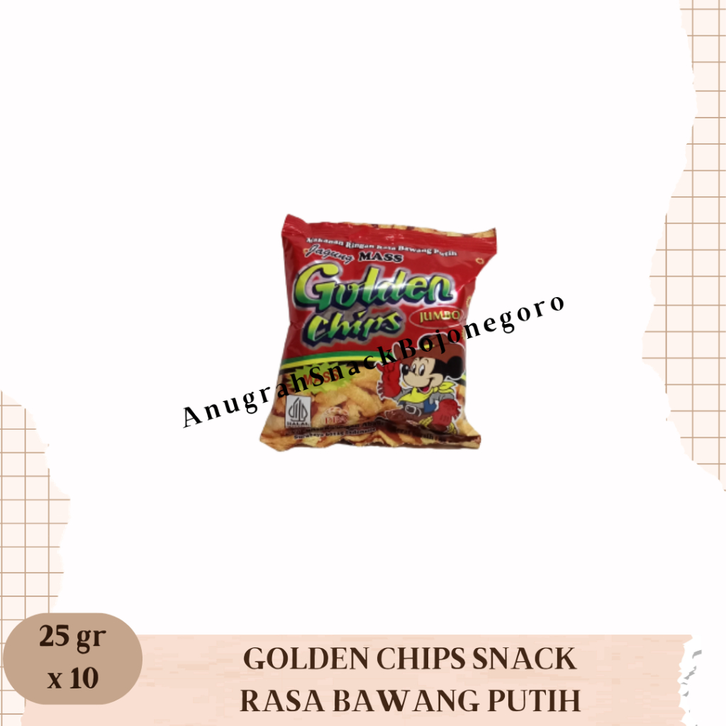 Jual Golden Chips Snack Rasa Bawang Putih Renceng 25gr x 10 | Shopee ...