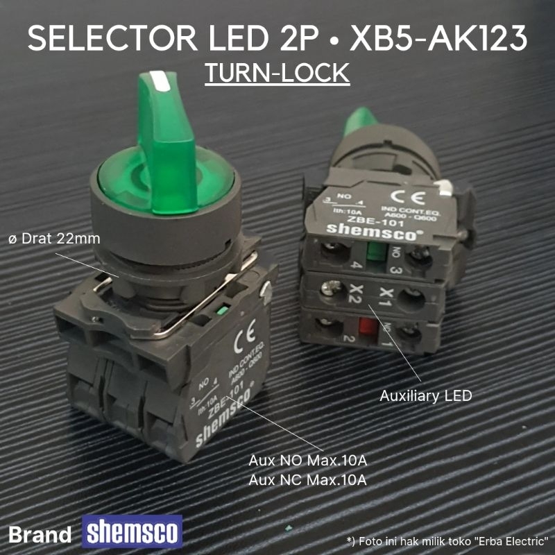 Jual Shemsco 22mm Selector Switch LED 220vac 24vdc Push-Lock 2 Posisi ...