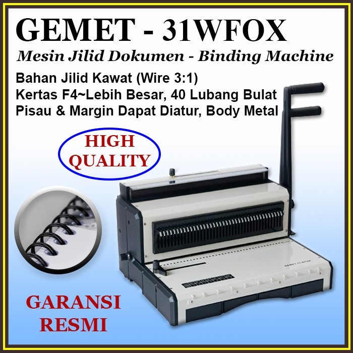 Jual GEMET 31WFOX Mesin Jilid Binding Kawat 3:1, F4 Bulat | Official ...