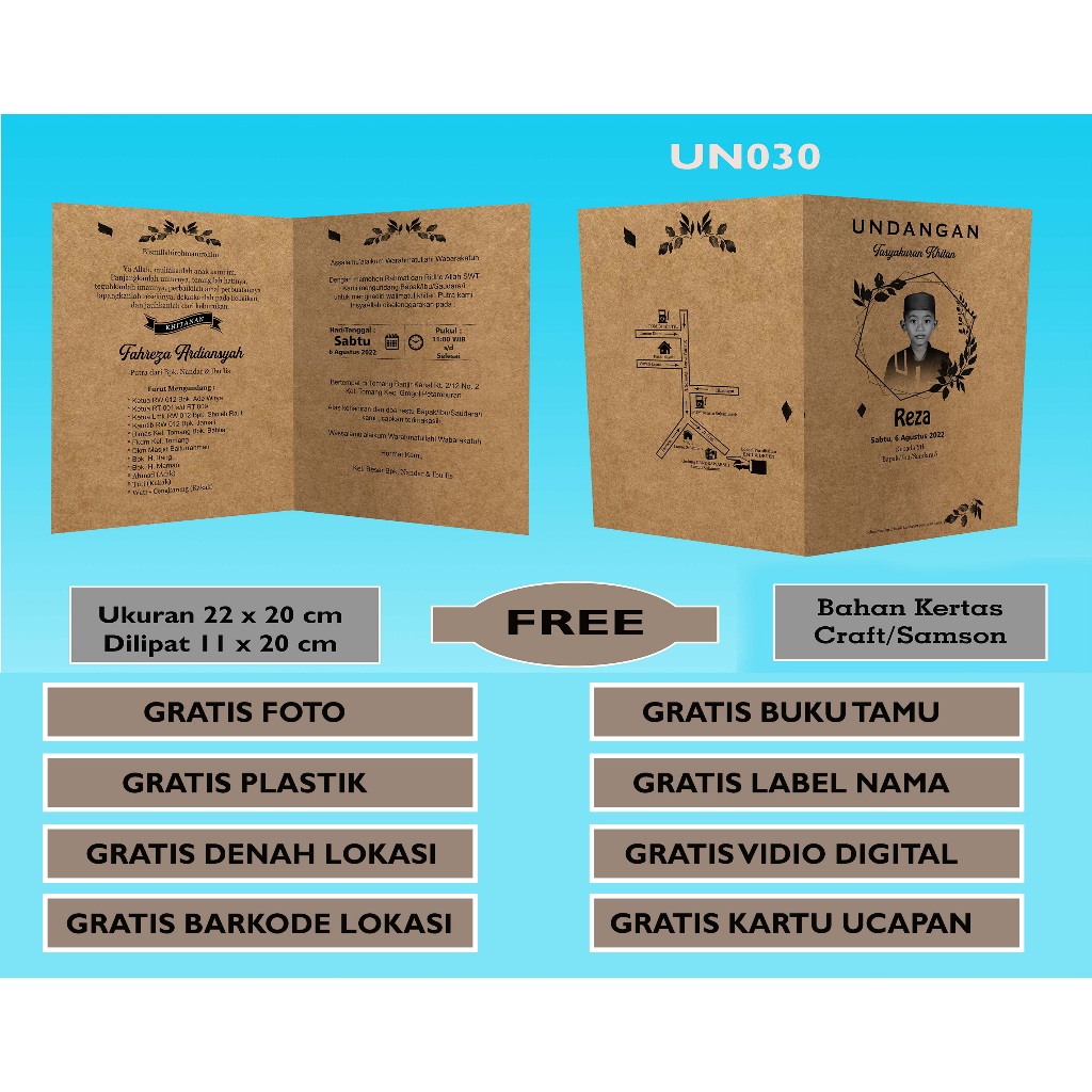 Jual undangan sunat undangan khitan kertas kraft / samson unik min 100 ...