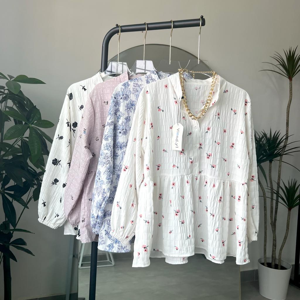 Jual Shirt Motif Bunga / Atasan Wanita Kemeja Korea Blouse Lengan ...