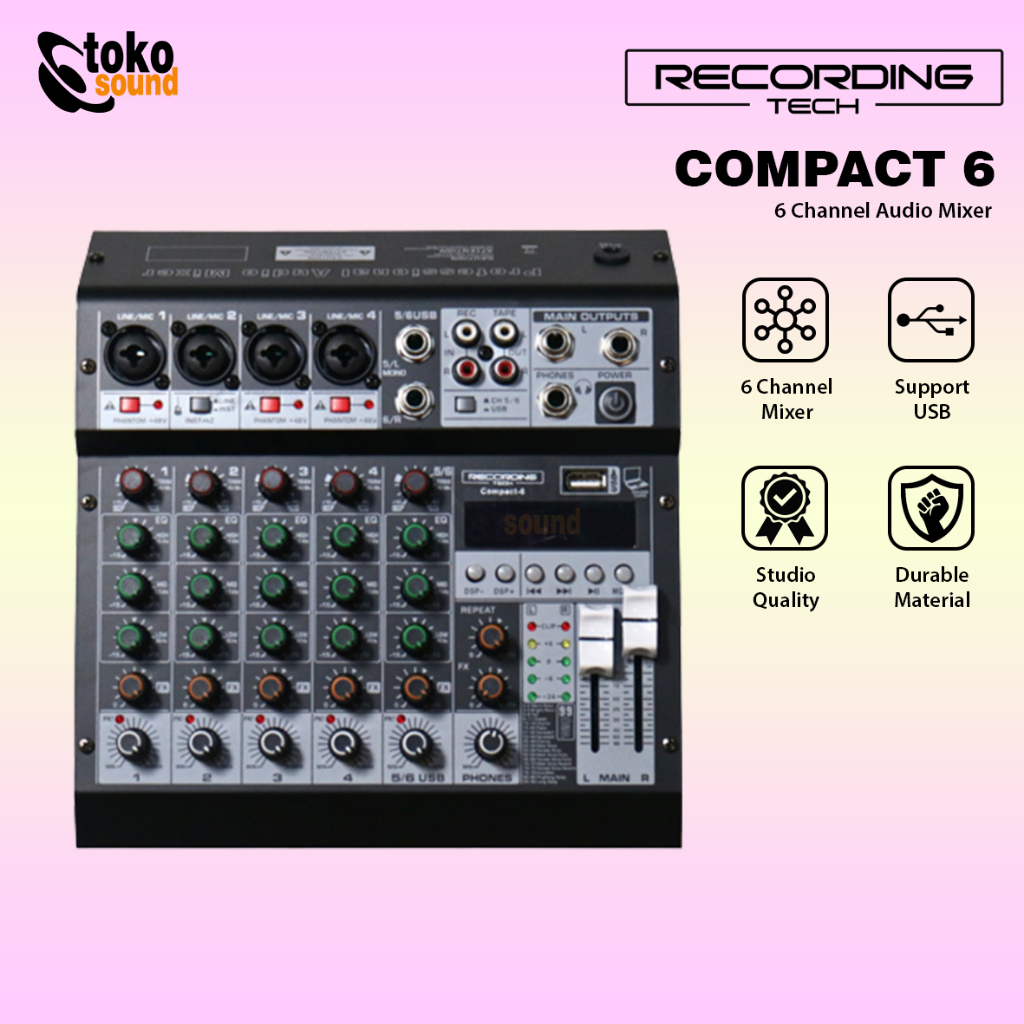 Jual Recording Tech Compact 6 - 6 Channel Mixer Analog with USB | Shopee Indonesia