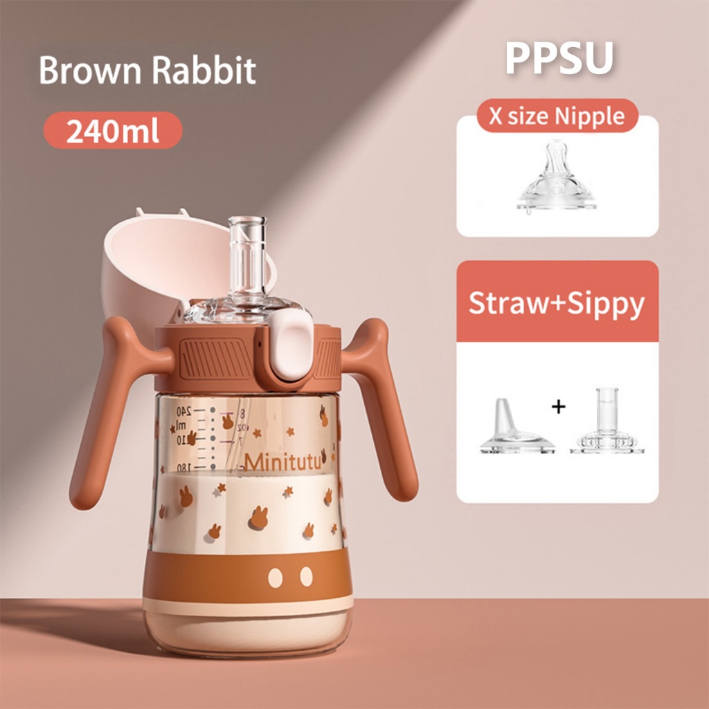 Jual MInitutu 3 IN 1 Botol Susu Rasa suhu PP/PPSU Bahan Dengan Sedotan Dan tutup Botol Anti ...