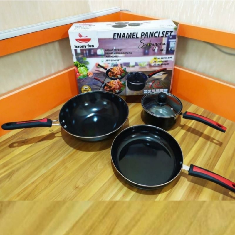 Jual panci set enamel HF-318 ( HAPPY FUN ) | Shopee Indonesia