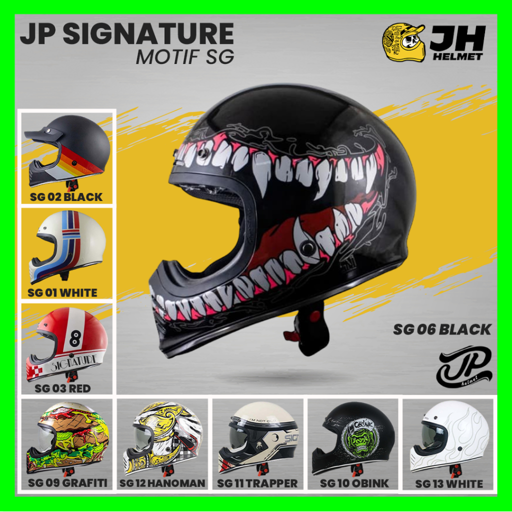 Jual Helm JP Signature Motif | Helm Cakil | Helm Retro | Helm Full Face ...