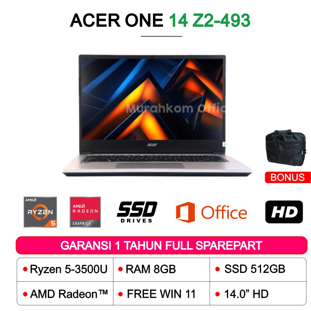 Jual ACER ONE 14 Z2-493 AMD RYZEN 5-3500U RAM 8GB 512GB NVME LAYAR 14"HD | Shopee Indonesia