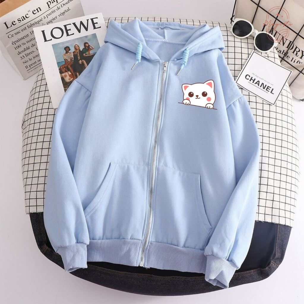 Jual Jaket Hoodie Resleting Zipper Cewek White Cat Lucu Viral L Xl Xxl ...
