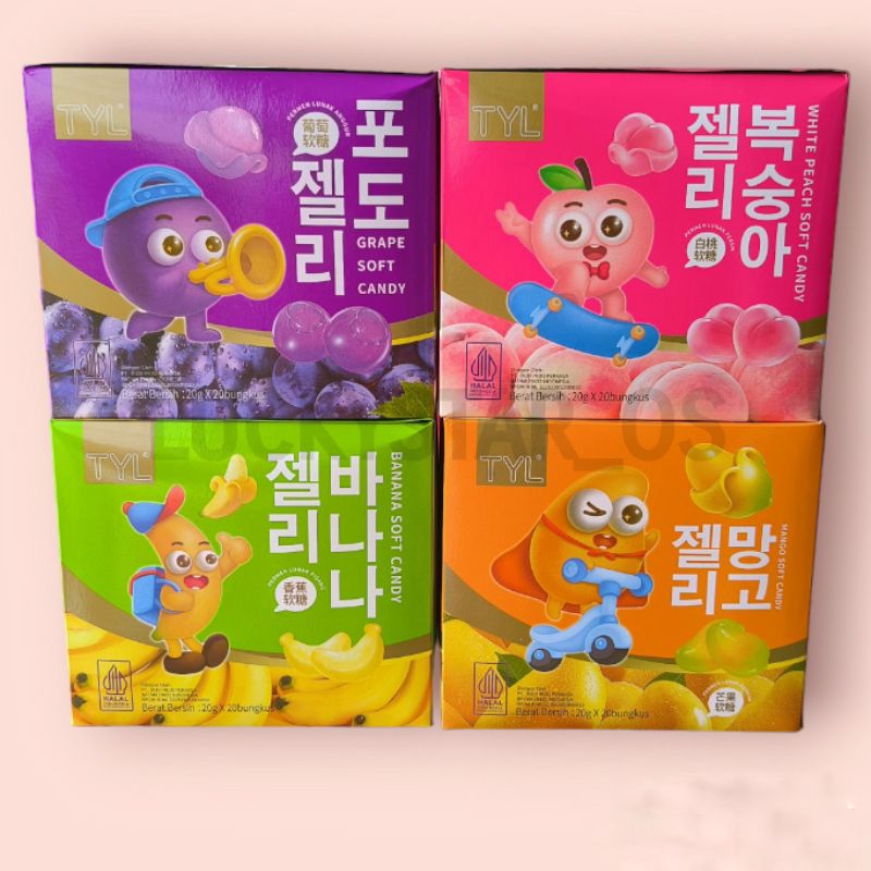 Jual PROMO! TYL GUMMY CANDY ISI 20 x 20gr BANANA GRAPE PEACH MANGO ...