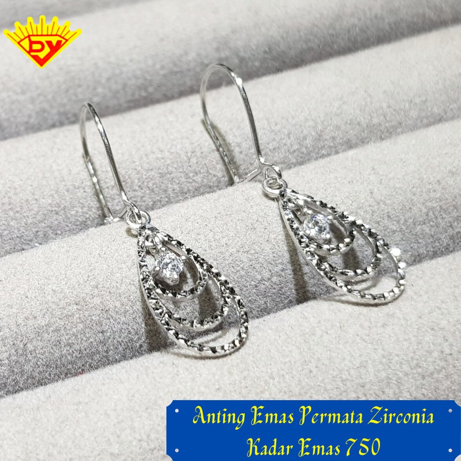 Jual Anting Emas Putih Permata Zirconia 575 Kadar 750 | Shopee Indonesia