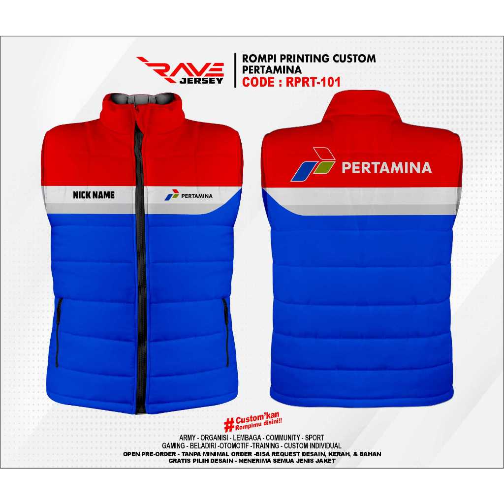 Jual ROMPI PUFFER/DACRON/GELEMBUNG PERTAMINA SPBU FULL PRINTING CUSTOM ...