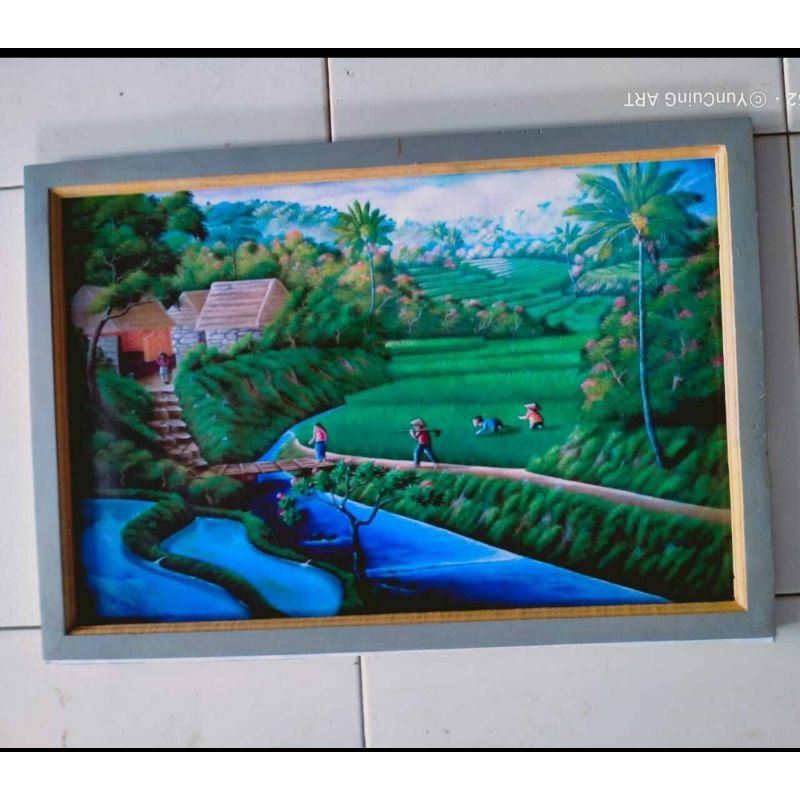 Jual hiasan dinding lukisan cetak pemandangan alam sawah bali hijau ...