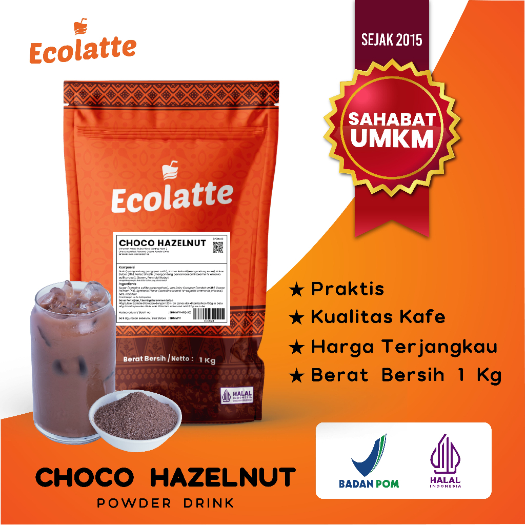 Jual ECOLATTE CHOCO HAZELNUT 1 KG Powder Drink Bubuk Minuman Enak Rasa Cokelat Kacang Hazelnut ...