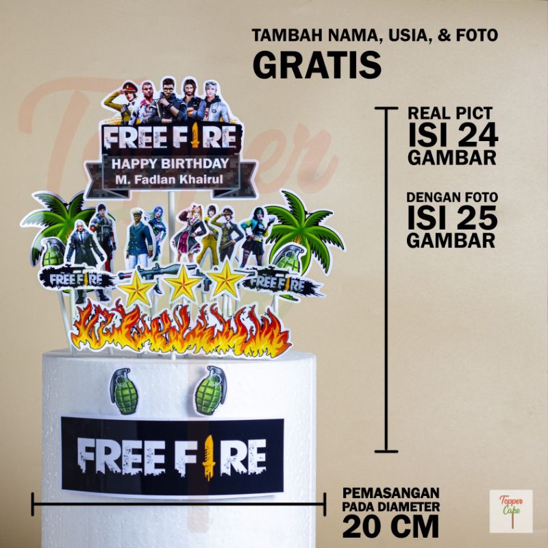 Jual Topper Cake Free Fire Bisa Tambah Nama, Foto / Hiasan Kue Ulang ...