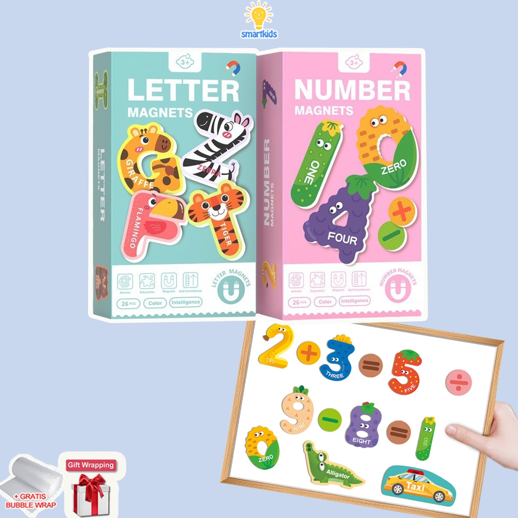 Jual Magnetik Kepingan Puzzle Belajar Huruf Angka Karakter Lucu ...