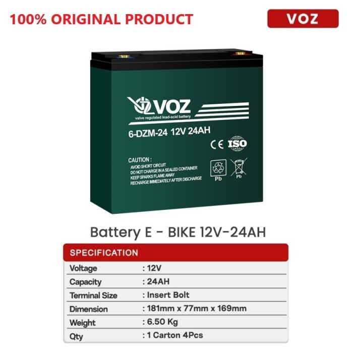 Jual VOZ VRLA FM Battery 12V 24Ah E-Bike | Shopee Indonesia