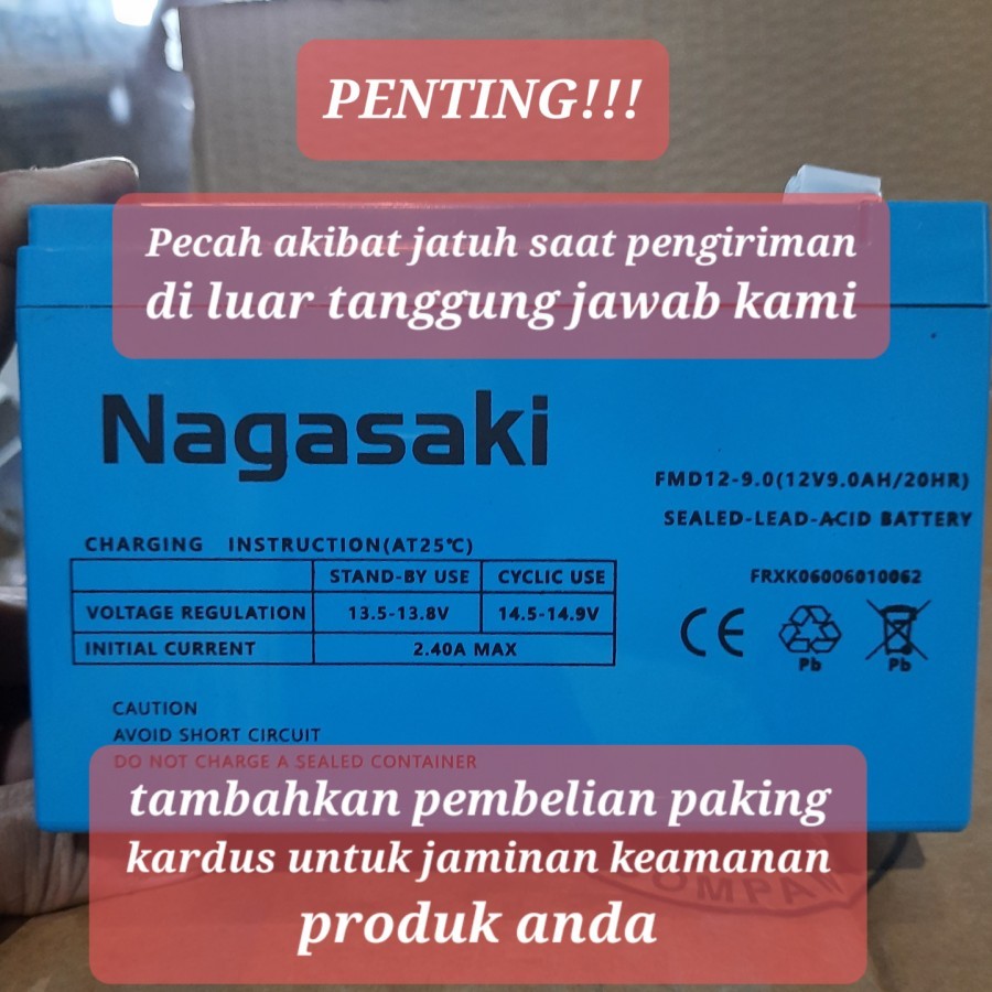 Jual Aki Kering 12V 9Ah Nagasaki Original Tangki Sprayer Elektrik ...