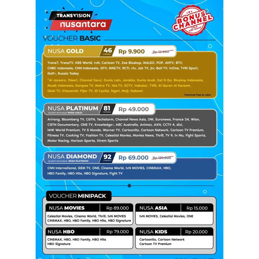 Jual Paket Nusa Minipack Tanaka Nusantara HD Transvision Movies Hbo ...