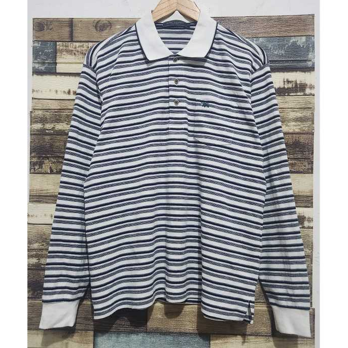 Jual Kansai Yamamoto Pocket Striped Salur Polo Shirt Long Sleeve ( Size L ) | Shopee Indonesia